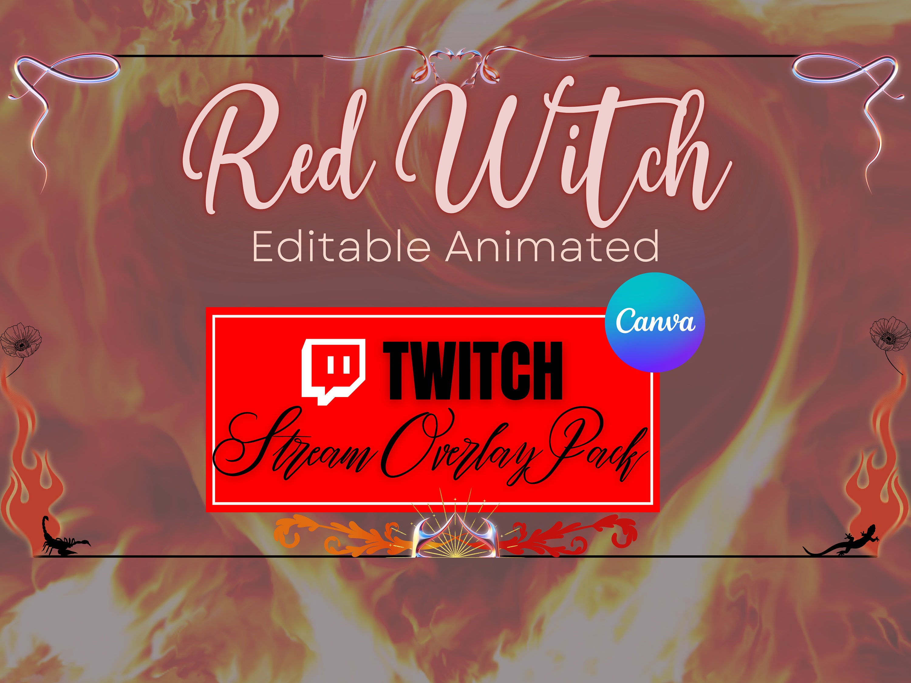 Customizable Goth Twitch Overlay, Red Witch Aesthetic Stream Pack ...