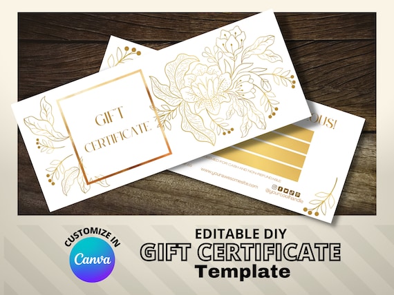 Editable White Gold Gift Certificate Template Hairstylist - Etsy