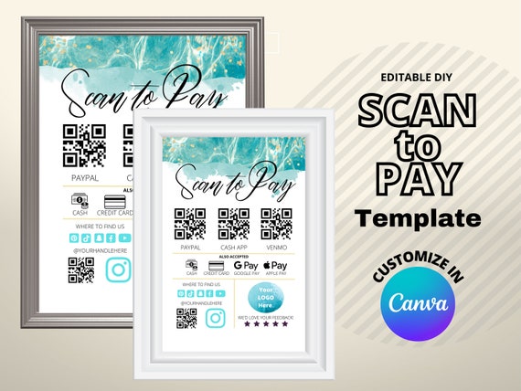 Editable Scan to Pay Sign Printable QR Payment Template Teal | Etsy