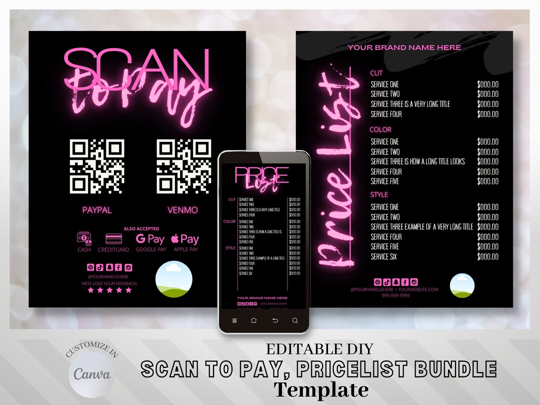 Scan to Pay QR Code Sign & Price List Template, Printable Payment ...