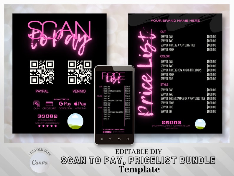 Scan to Pay QR Code Sign & Price List Template, Printable Payment ...