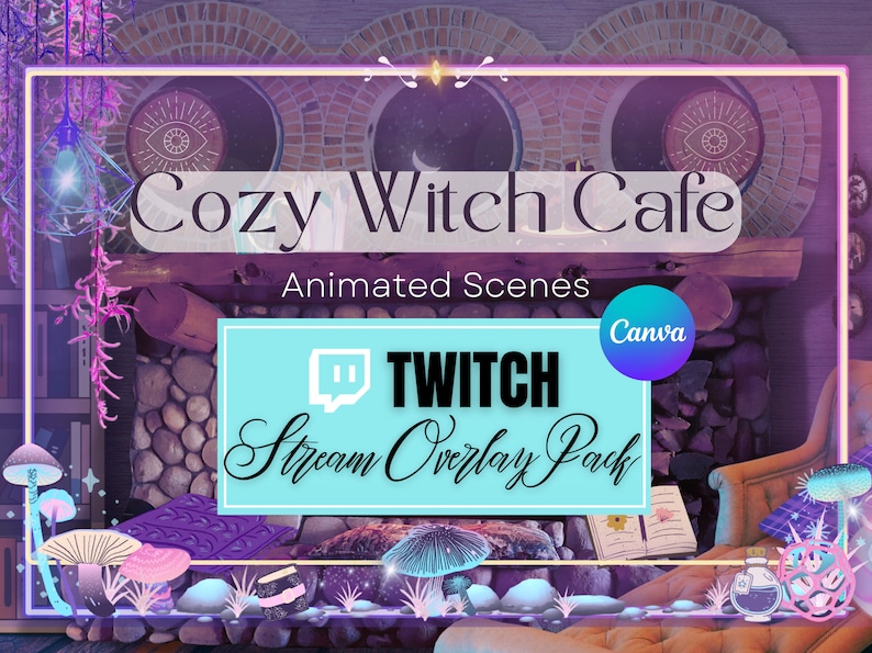 Animated Twitch Overlay, Cozy Witch Cafe, Aesthetic Stream Pack, Scenes ...