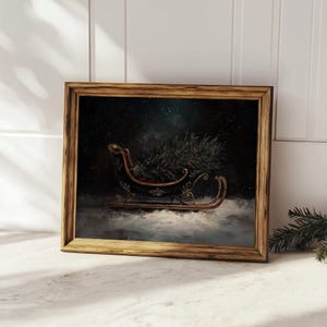 Moody Santa's Sleigh Christmas Wall Art Vintage Sleigh Painting Dark ...