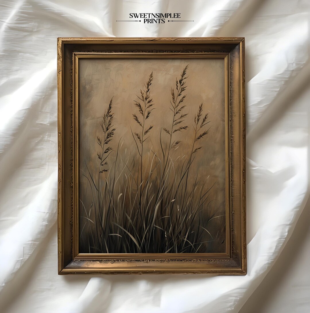 Rustic Farmhouse Grass Field Art Vintage Wild Grass Print Neutral Tones ...