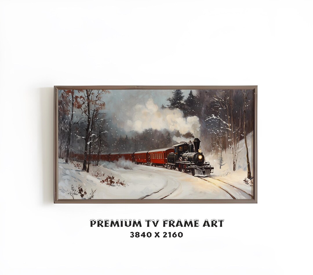 Frame TV Art Christmas Winter Train Painting Snowy Landscape Digital ...