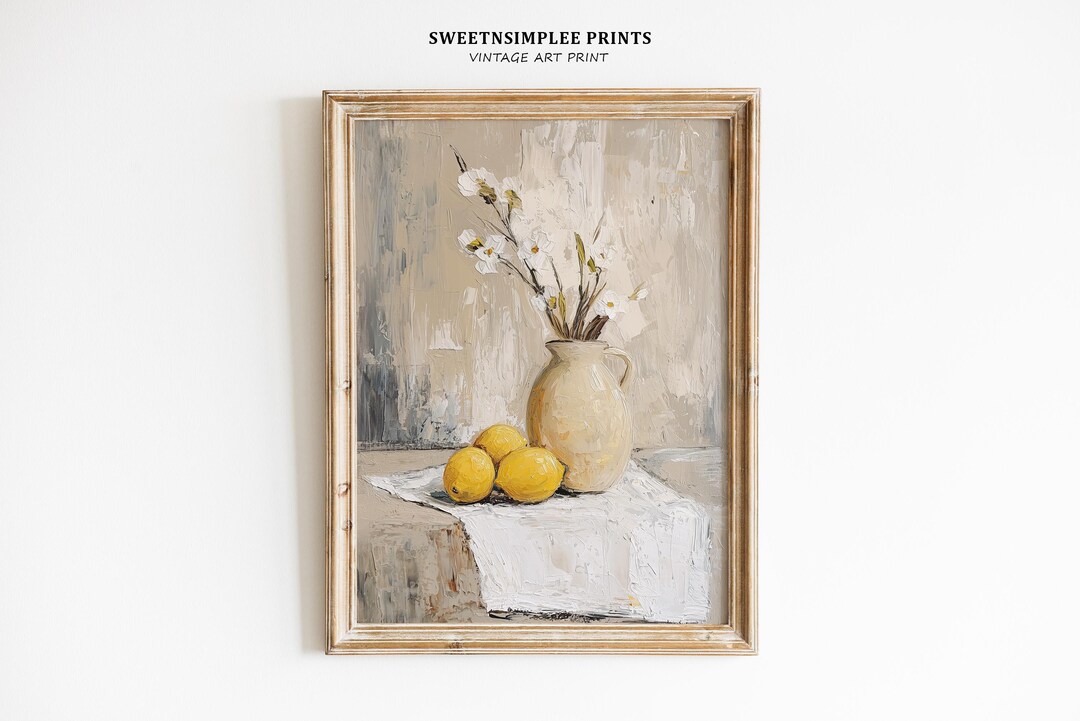Neutral Lemon Still Life Art Print Vintage Kitchen Wall Decor Printable ...