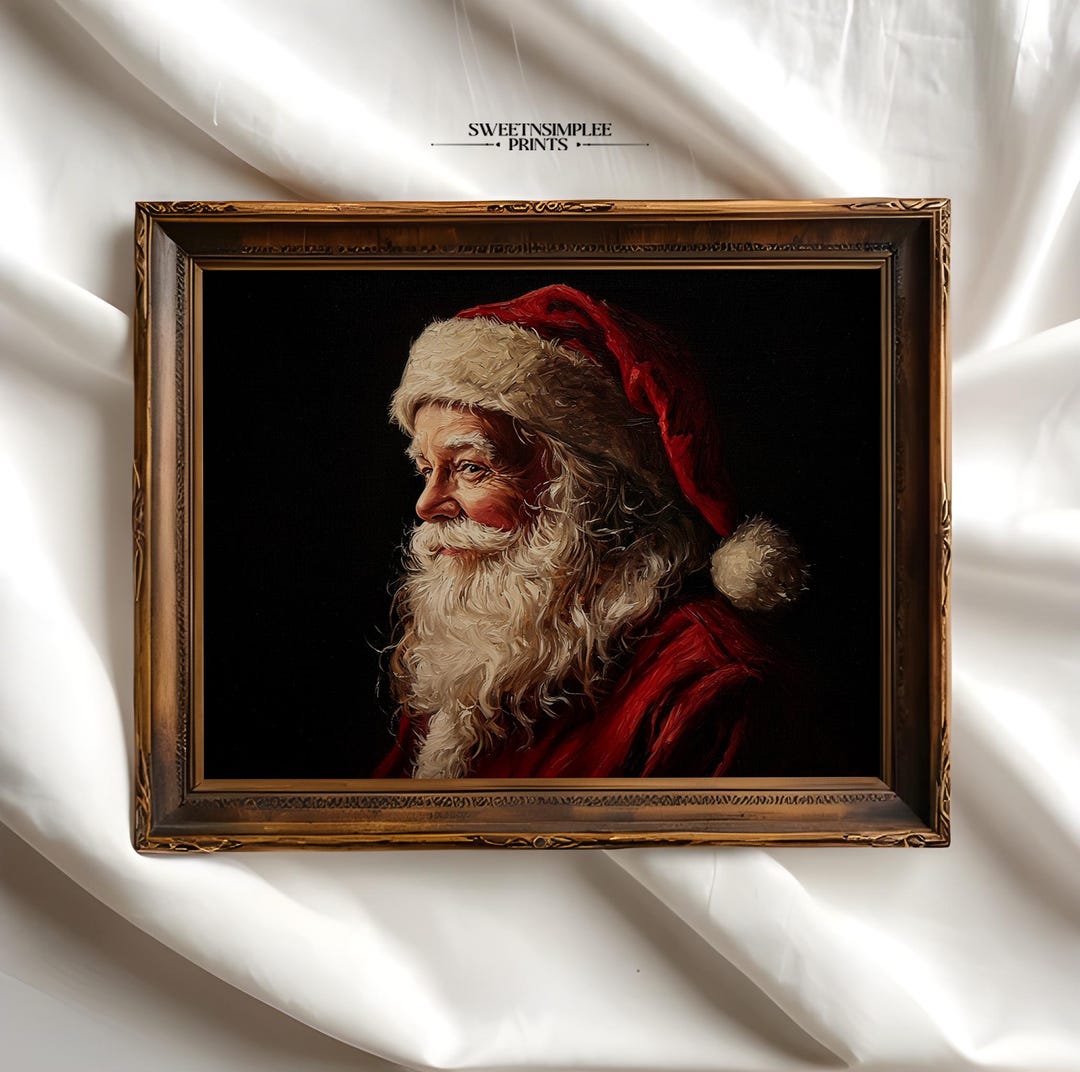 Vintage Santa Portrait Wall Art Printable Christmas Oil Painting Rustic ...