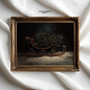 Moody Santa's Sleigh Christmas Wall Art Vintage Sleigh Painting Dark ...