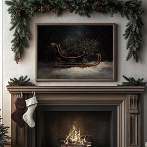 Moody Santa's Sleigh Christmas Wall Art Vintage Sleigh Painting Dark ...