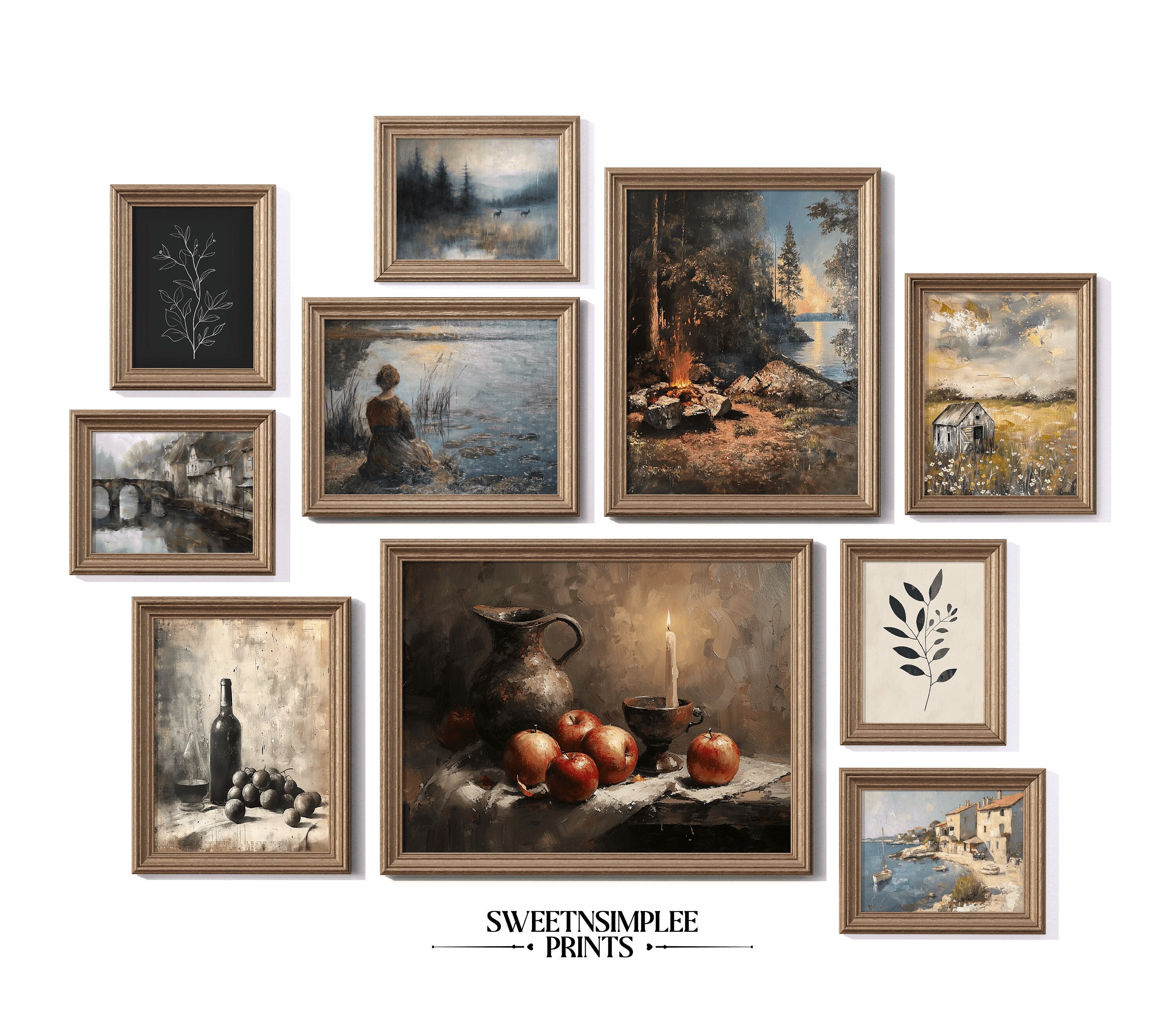 Moody Rustic Gallery Wall Art PRINTABLE Set of 10 Vintage Living Room ...