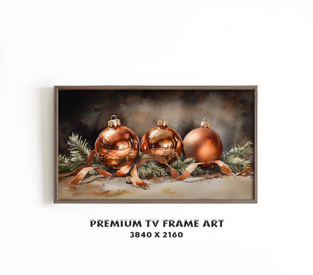 Christmas Ornament Frame TV Art Vintage Holiday Baubles Painting ...