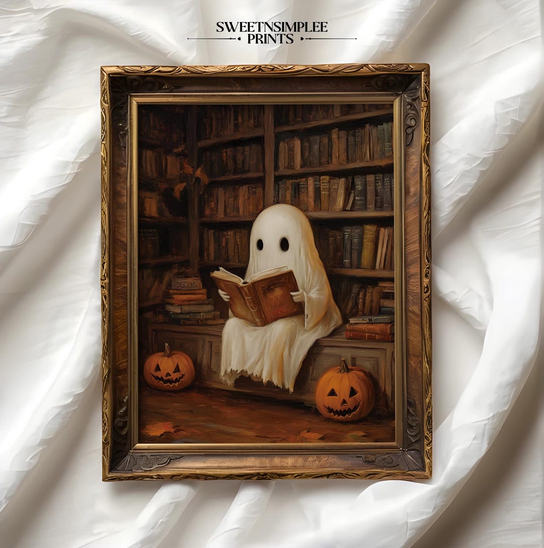 Spooky Vintage Library Ghost Art Print Halloween Academia Decor ...