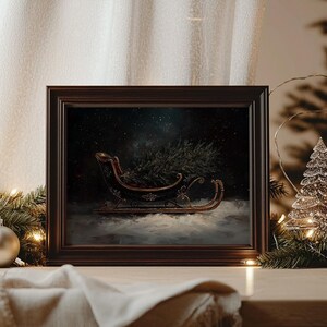 Moody Santa's Sleigh Christmas Wall Art Vintage Sleigh Painting Dark ...