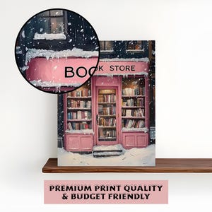 Winter Bookstore Printable Wall Art Cozy Christmas Bookshop Decor ...