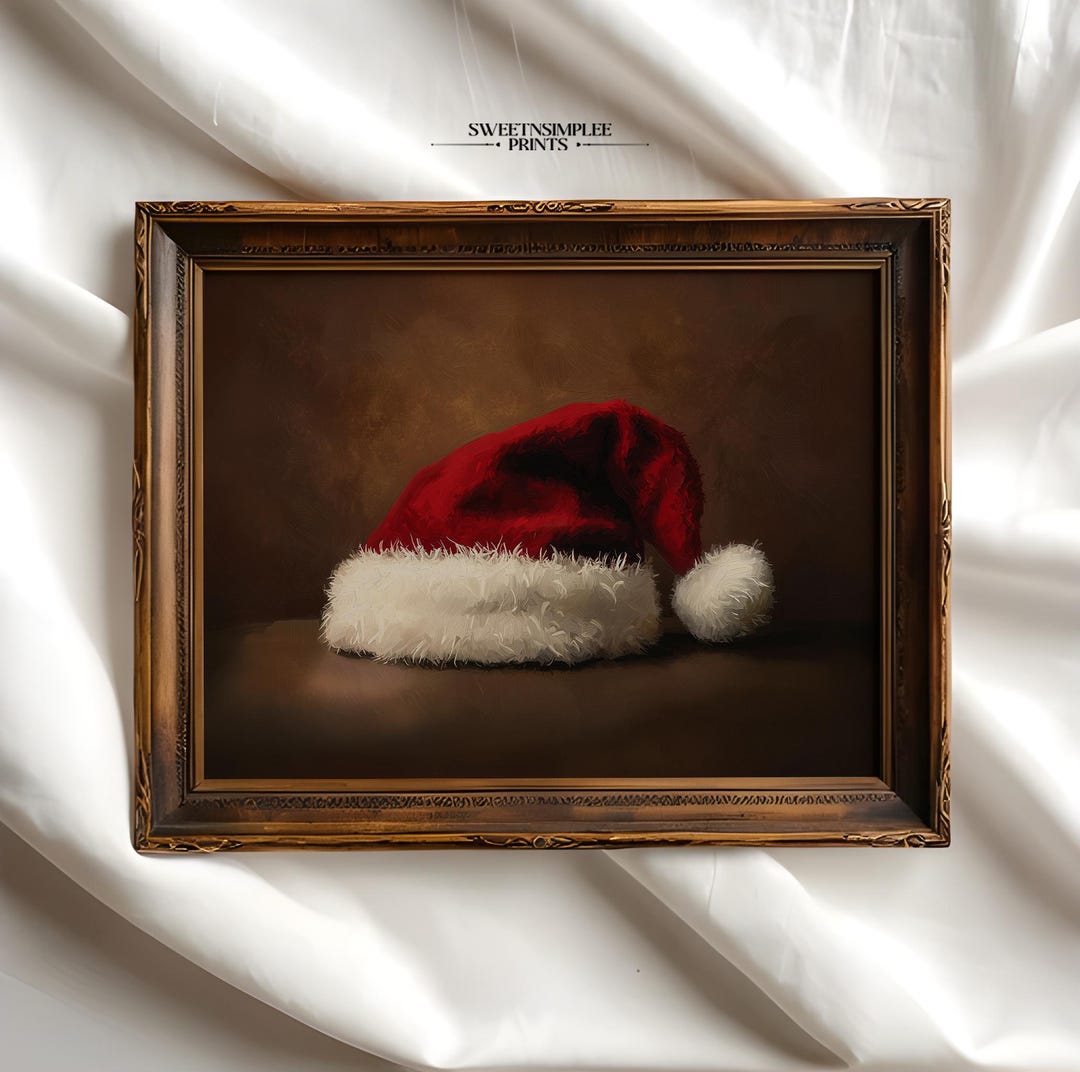 Printable Santa Hat Christmas Wall Art Vintage Santa Claus Oil Painting ...