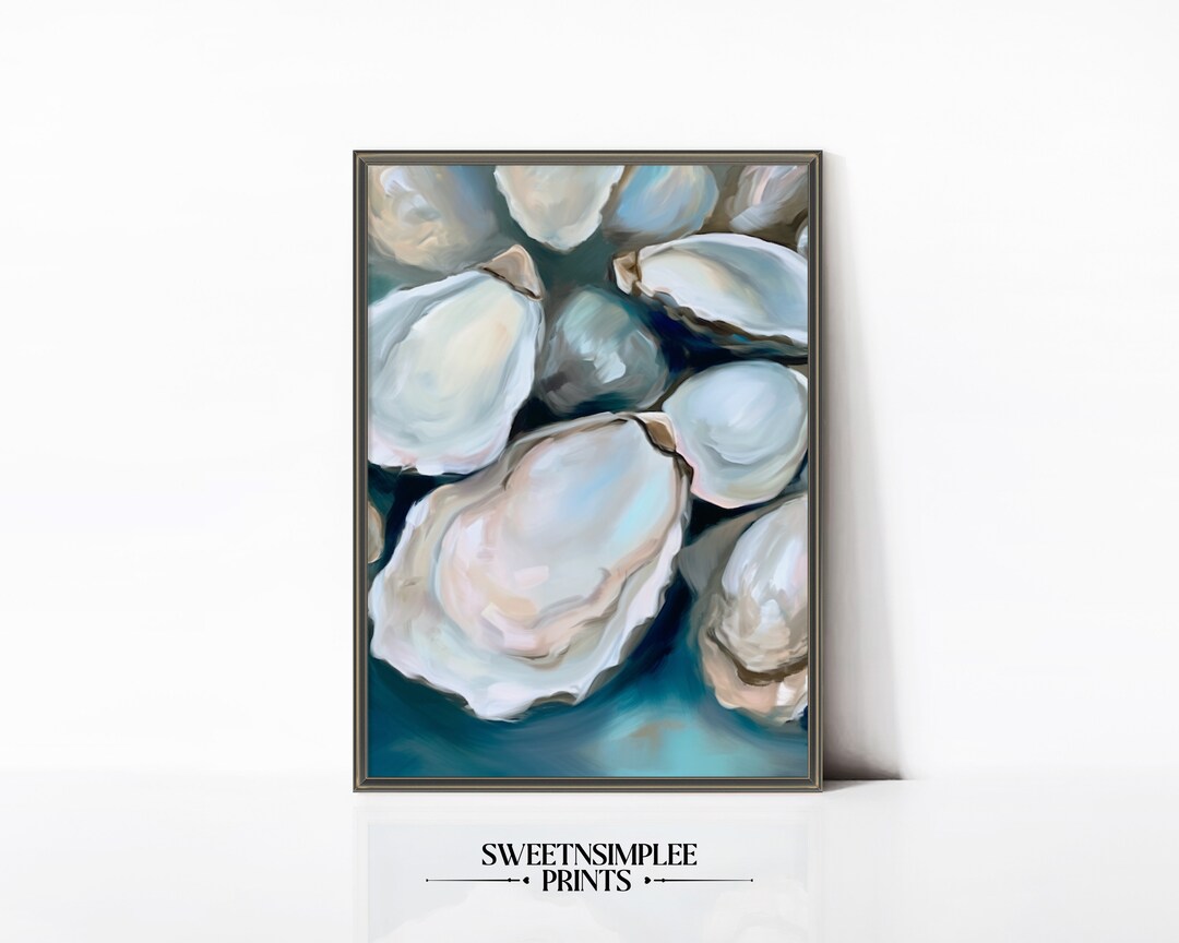 Soft Pastel Oyster Shell Oil Painting Abstract Coastal Beach House Wall ...
