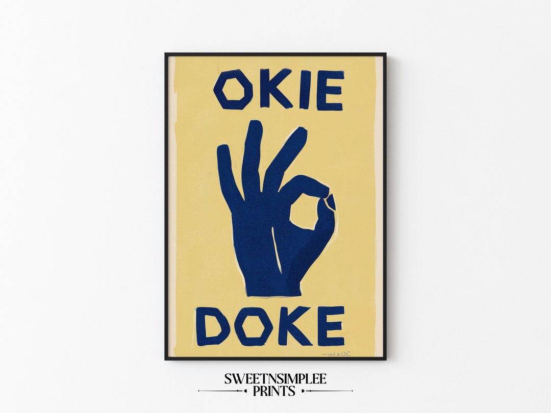 Okie Doke Print Mid Century Print Aesthetic Wall Art Trendy Blue Print ...