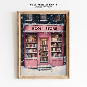 Winter Bookstore Printable Wall Art Cozy Christmas Bookshop Decor ...