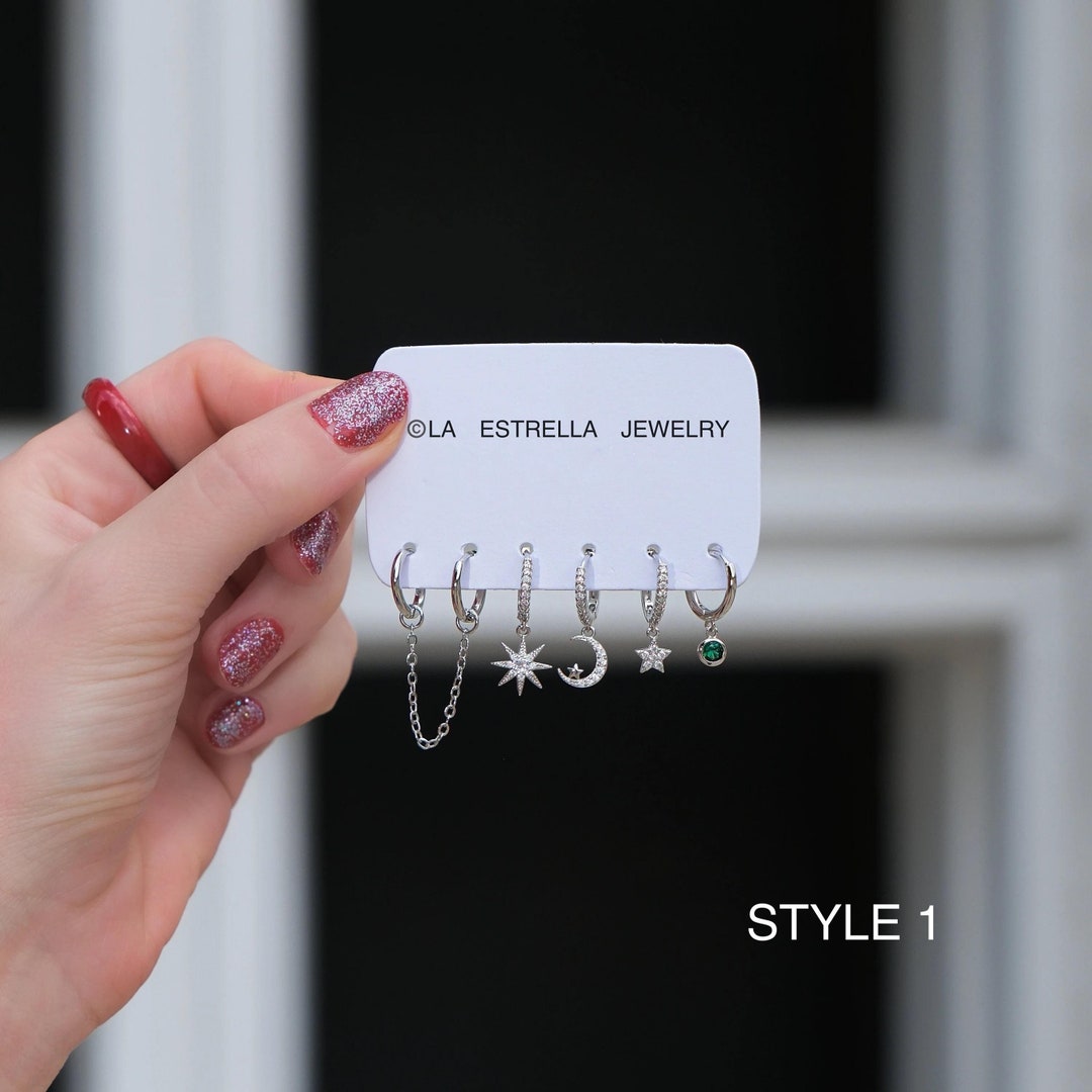 Silver Earring Set,dangle Chain Earring Set,multiple Set Earrings ...