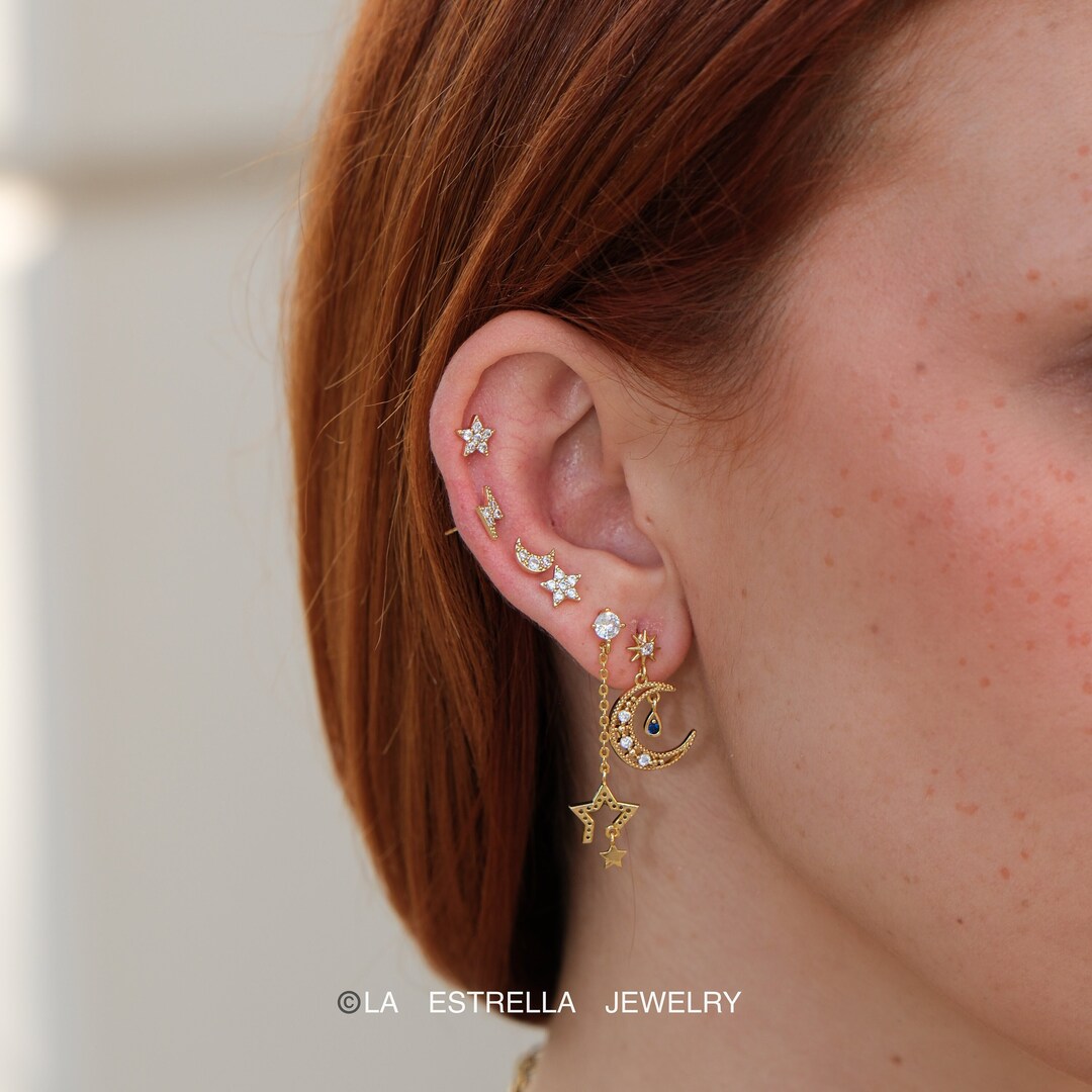 Dangle Chain Earring Set,multiple Set Earrings,dainty Zircon Earring ...