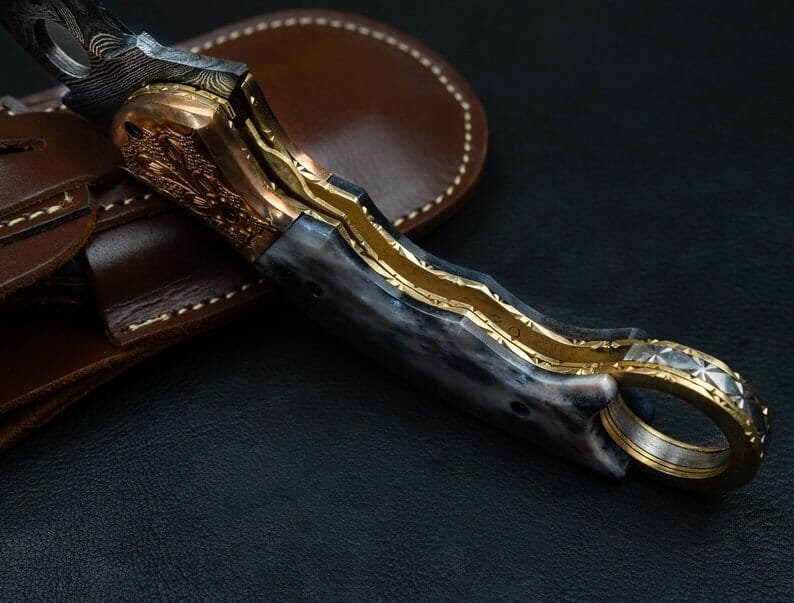 Hand Forged Damascus Steel Folding & Hunting Karambit With Real Bone ...