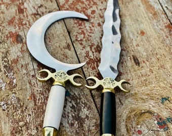 Druid Ritual Knife Crescent Moon With Leather Sheath Hand Forged ...