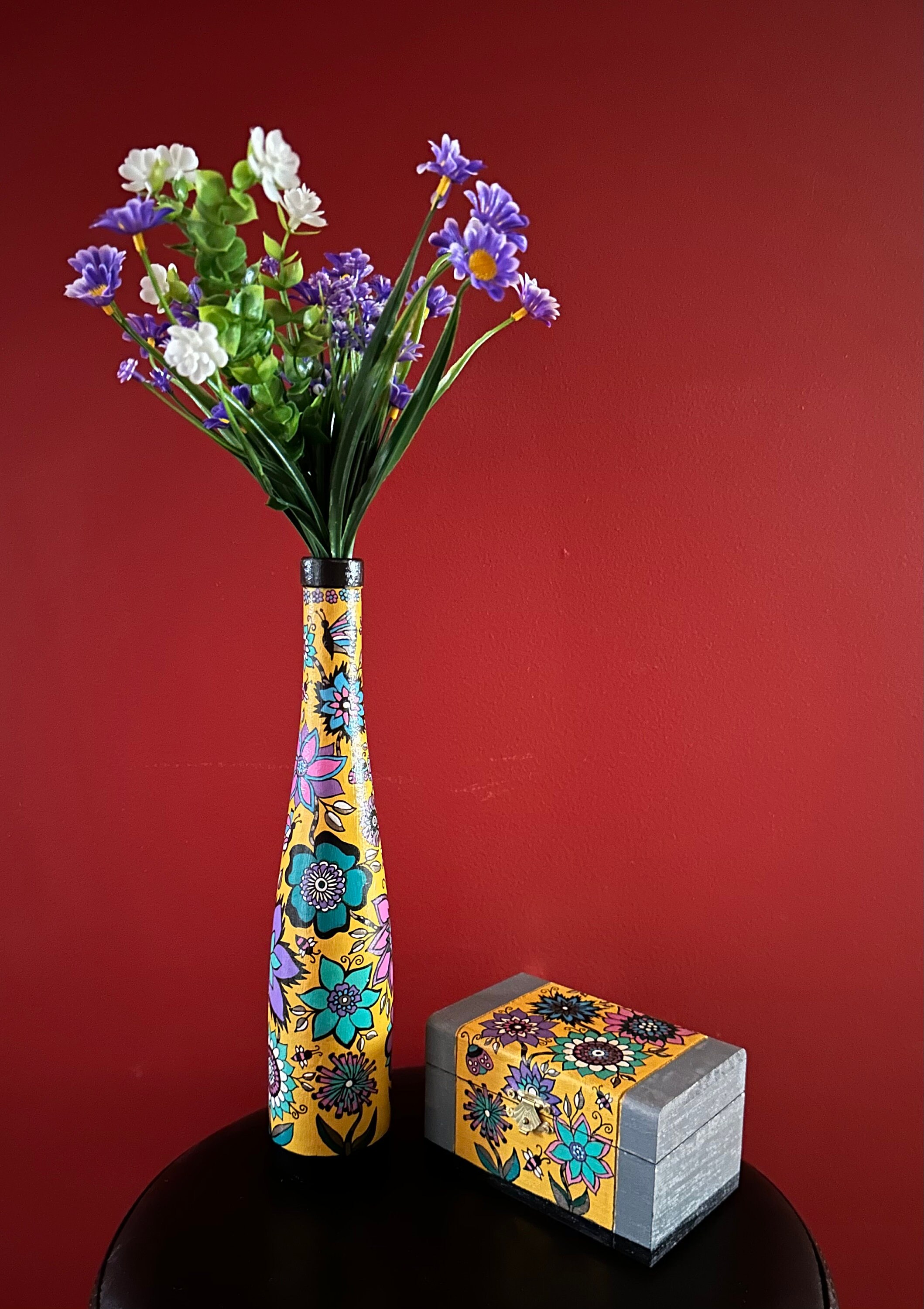 Floral Glass Vase and Matching Decor Box. Free Shipping. - Etsy