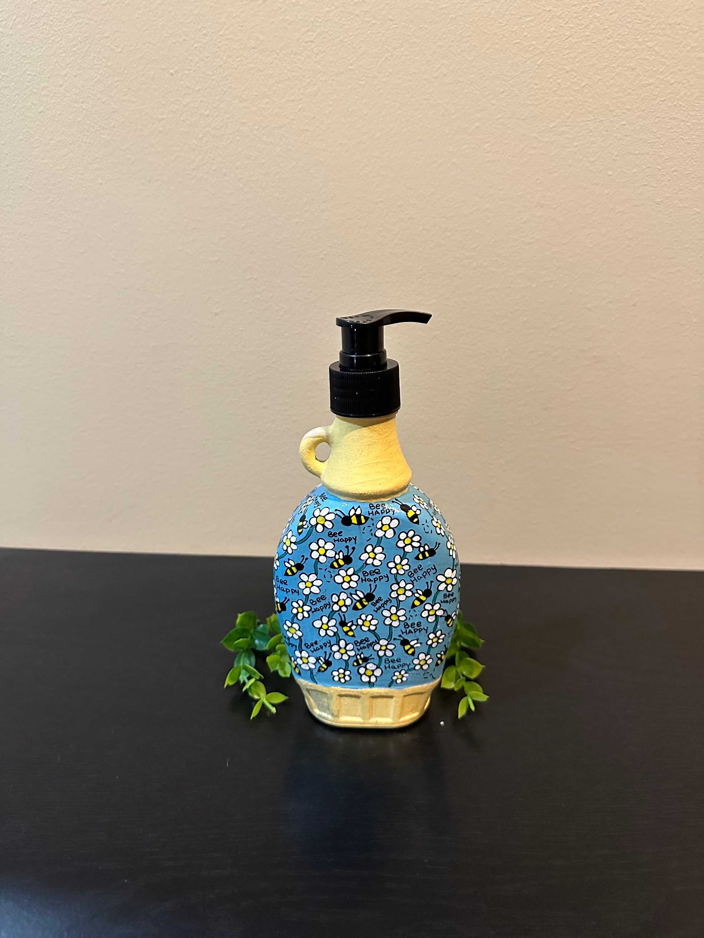 Bee Happy Themed Soap Dispenser Made From Recycled Glass. Hand Painted ...