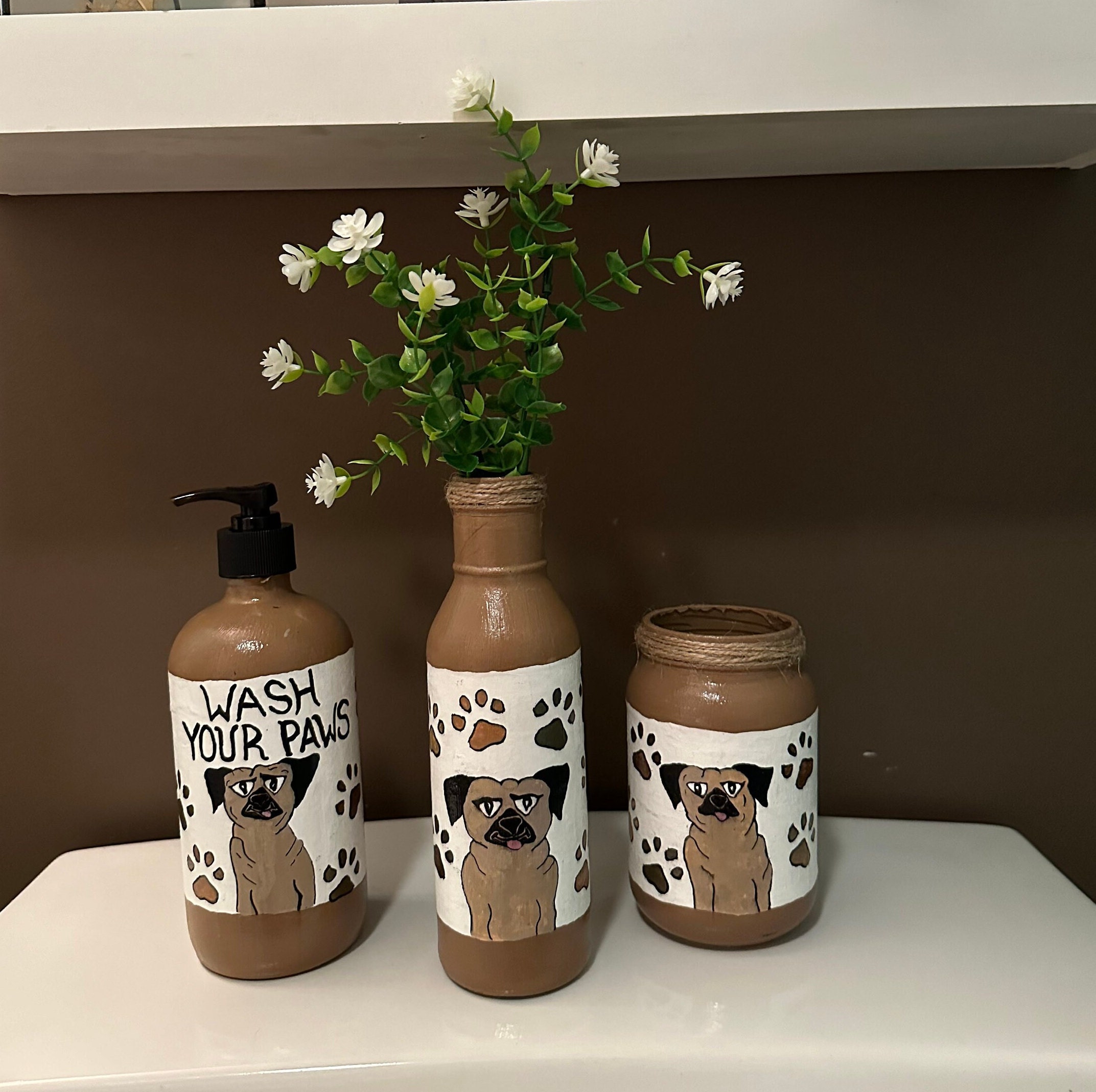 Hand-painted Pug Themed Bathroom Set. - Etsy