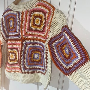 Granny Square Sweater, Knit Sweater, Patchwork Sweater, Colorful ...