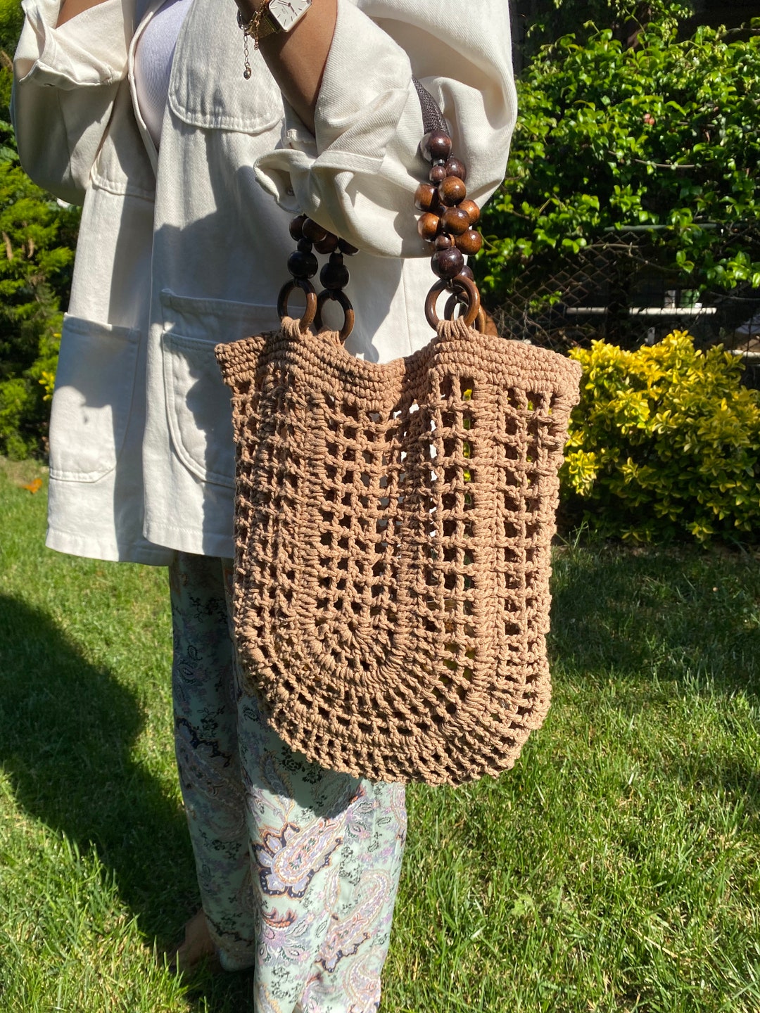 Crochet Rope Bag, Tote Bag Maitresse, Cute Tote Bag, Crochet Market Bag ...