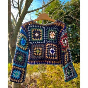 Granny Square Sweater, Knit Sweater, Patchwork Sweater, Colorful ...