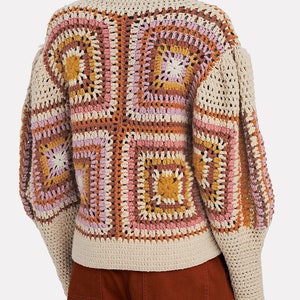 Granny Square Sweater, Knit Sweater, Patchwork Sweater, Colorful ...