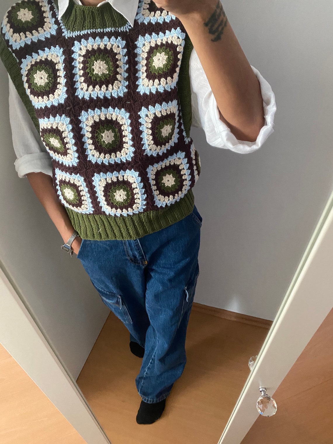 Granny Square Vest Vintage Quilted Waistcoat Sweater Vest - Etsy
