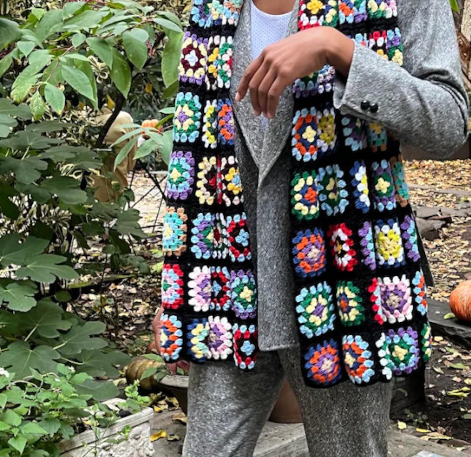 Granny Square Scarf Knitted Scarf Women Boho Cotton Scarf - Etsy