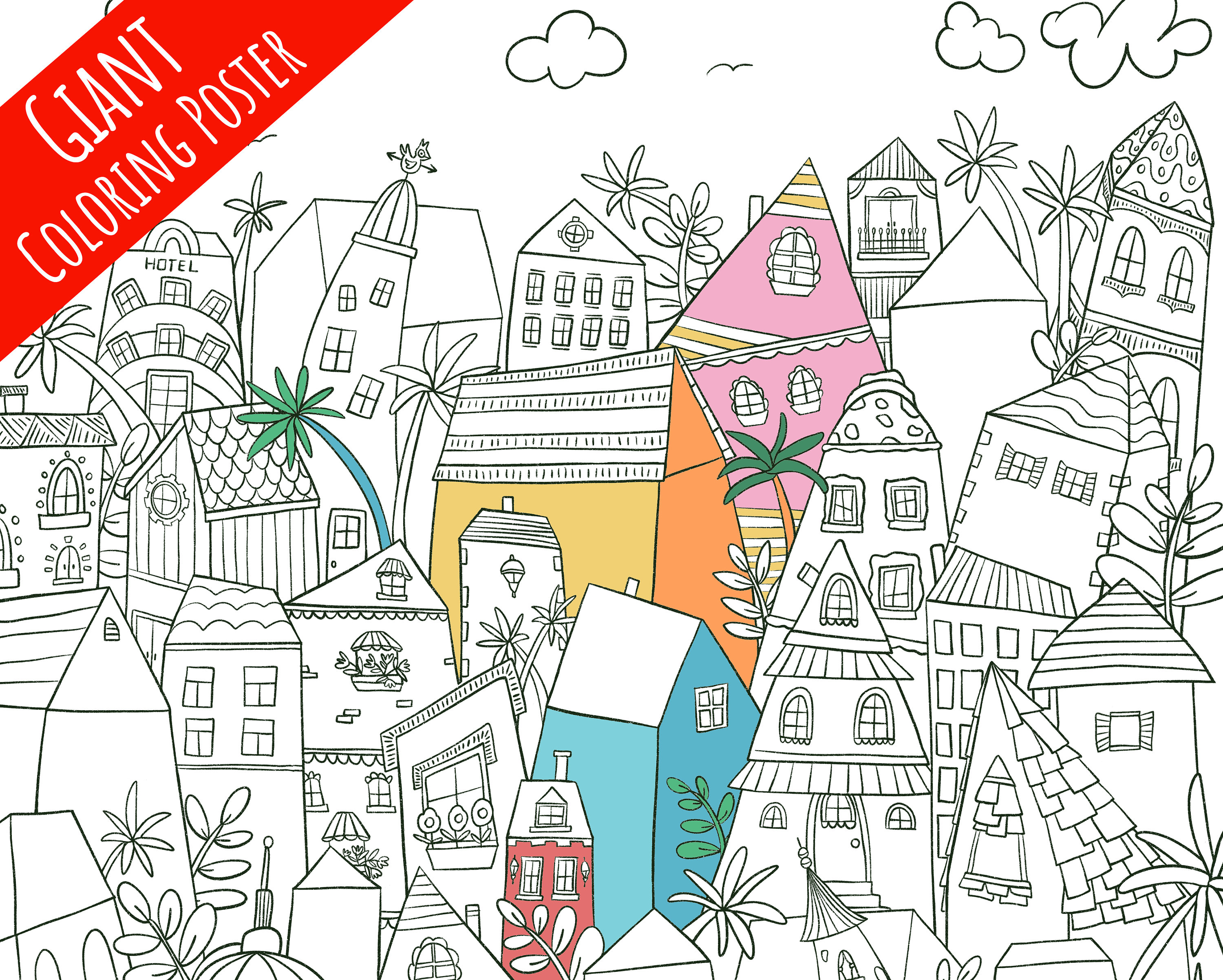 Giant Coloring Poster / Houses Coloring / Creative Coloring Page ...