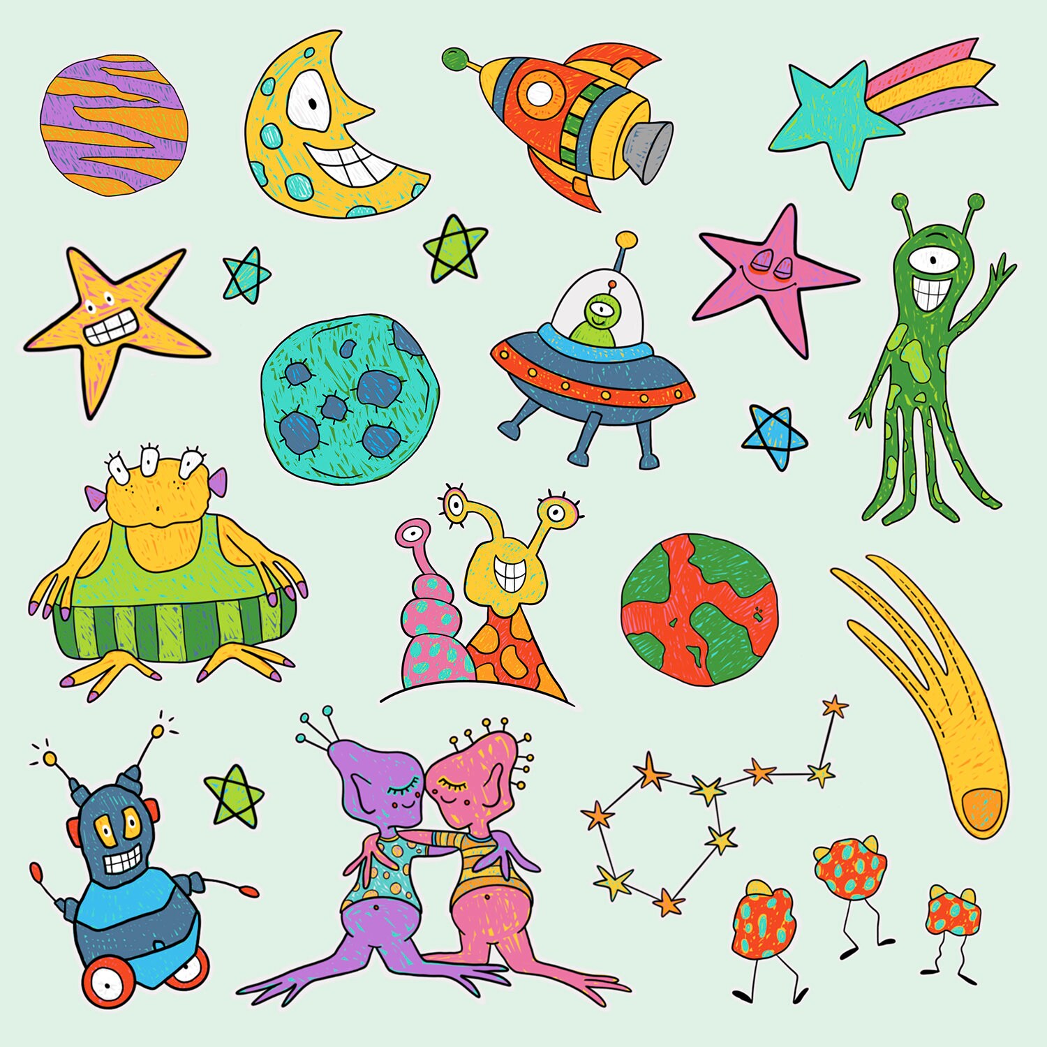 Space Clipart Set / Graphics Bundle / PNG Files / Stickers for Kid ...