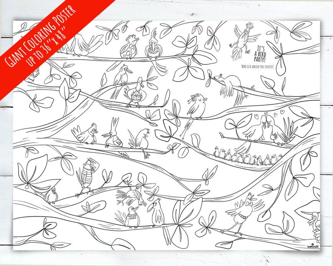 Giant Coloring Poster / Bird Coloring / Creative Coloring Page / Large ...