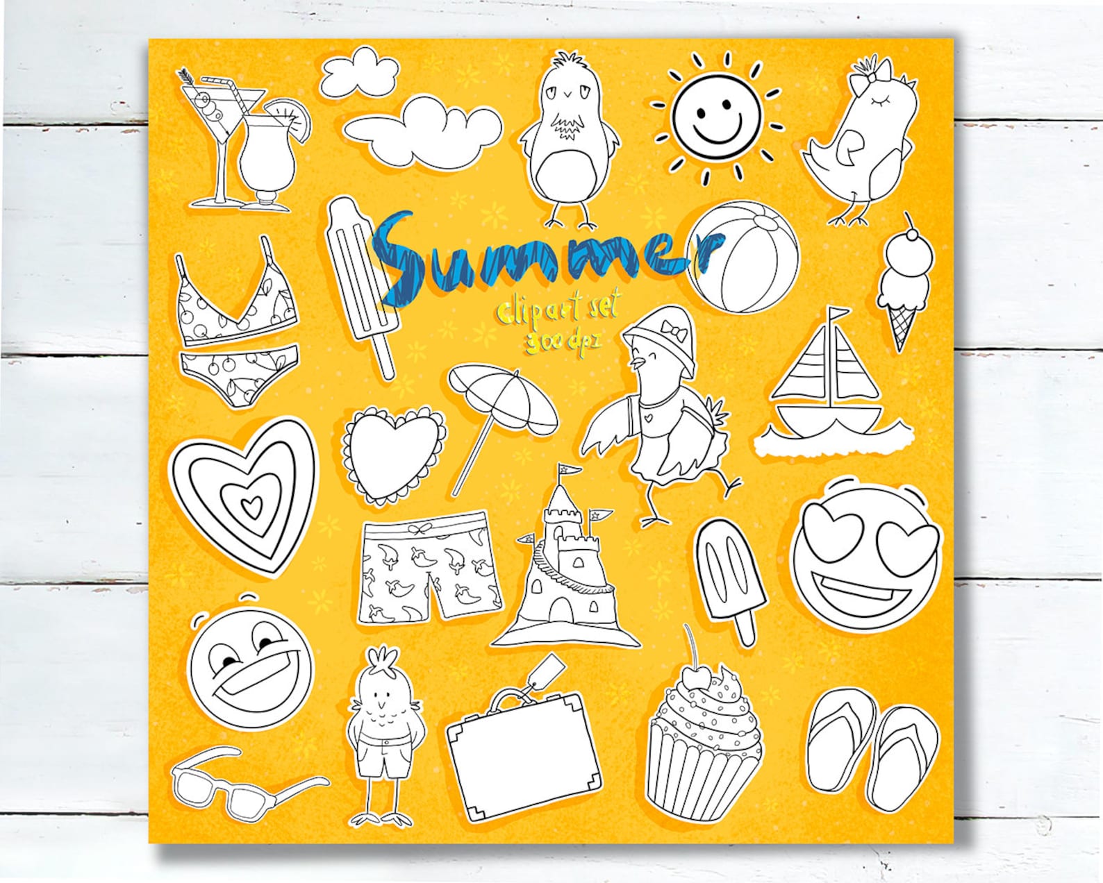 Summer Clipart Set / Graphics Bundle / PNG Files / Stickers / Digital ...