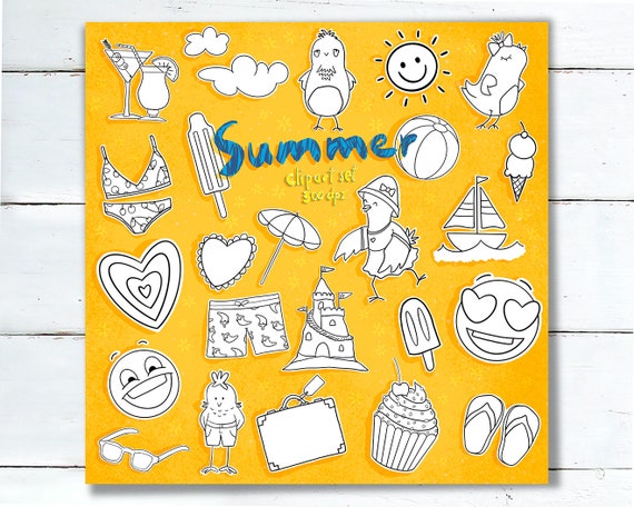 Summer Clipart Set / Graphics Bundle / PNG Files / Stickers / | Etsy