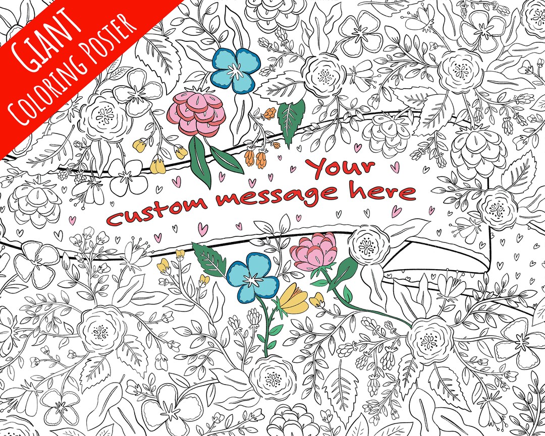 Personalized Coloring Poster / Flowers Coloring / Custom Message ...