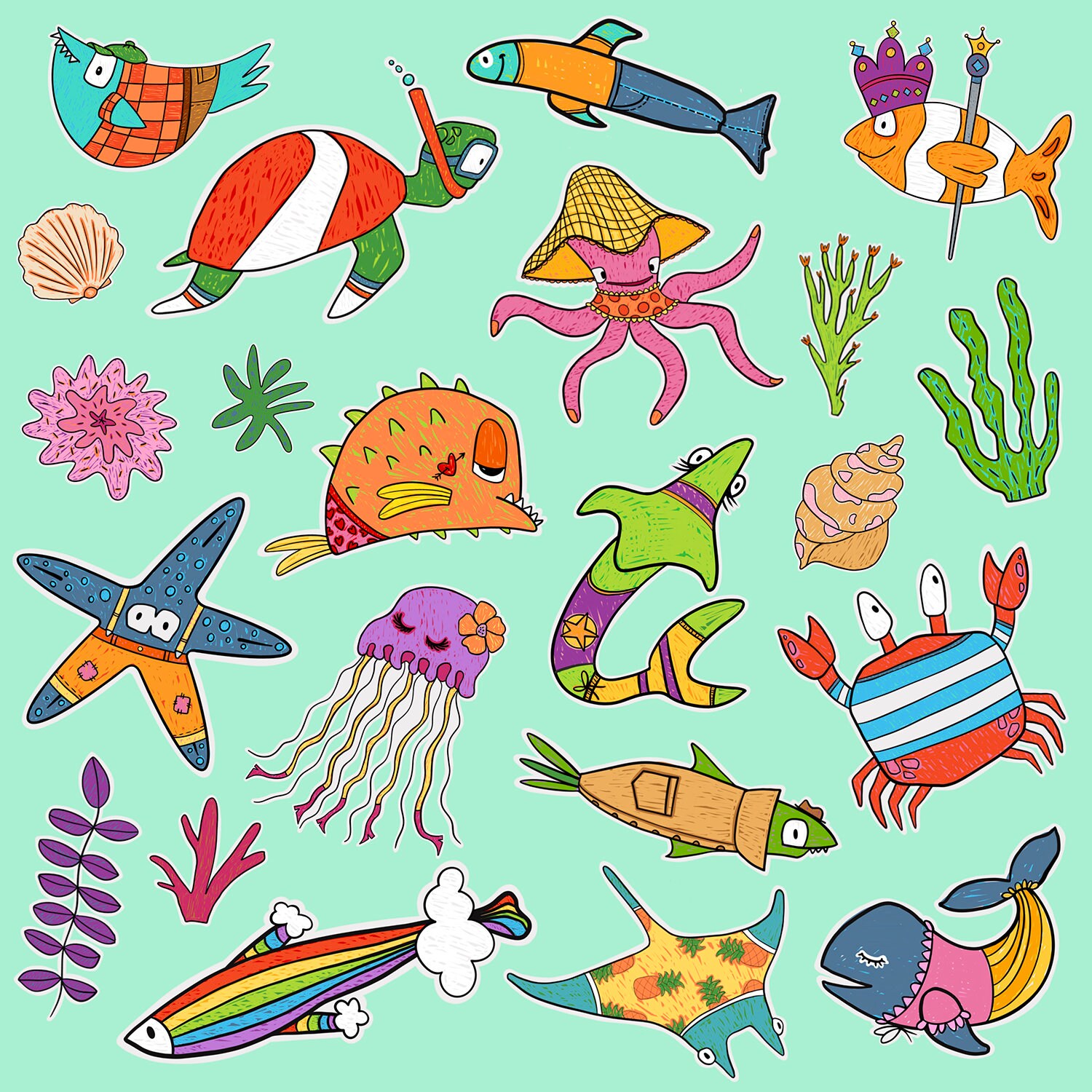 Ocean Clipart Set / Graphics Bundle / PNG Files / Stickers for Kid ...