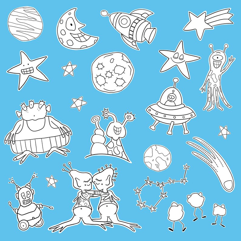 Space Clipart Set / Graphics Bundle / PNG Files / Stickers for Kid ...