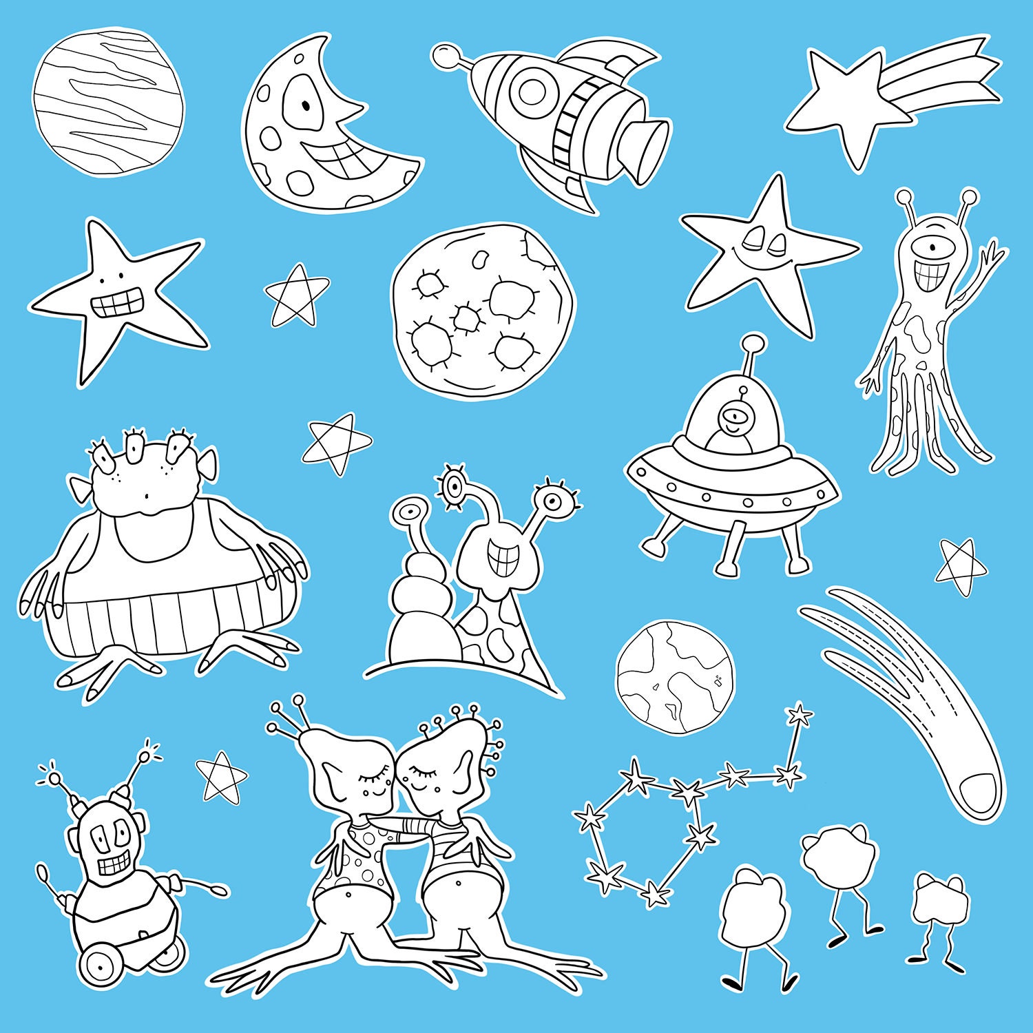 Space Clipart Set / Graphics Bundle / PNG Files / Stickers for Kid ...