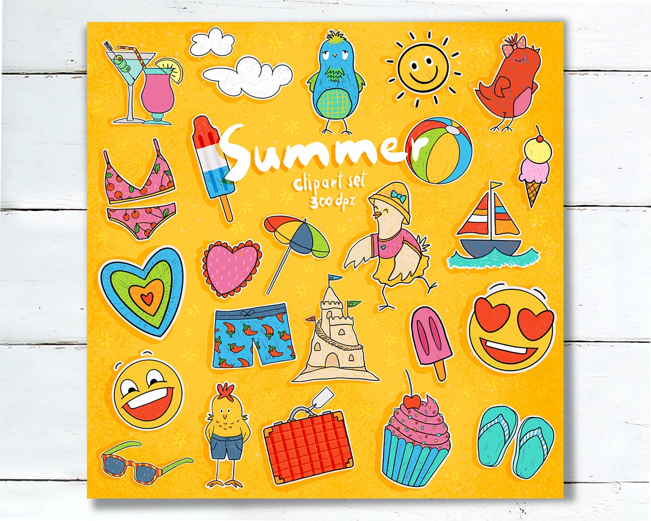 Summer Clipart Set / Graphics Bundle / PNG Files / Stickers for Kid ...