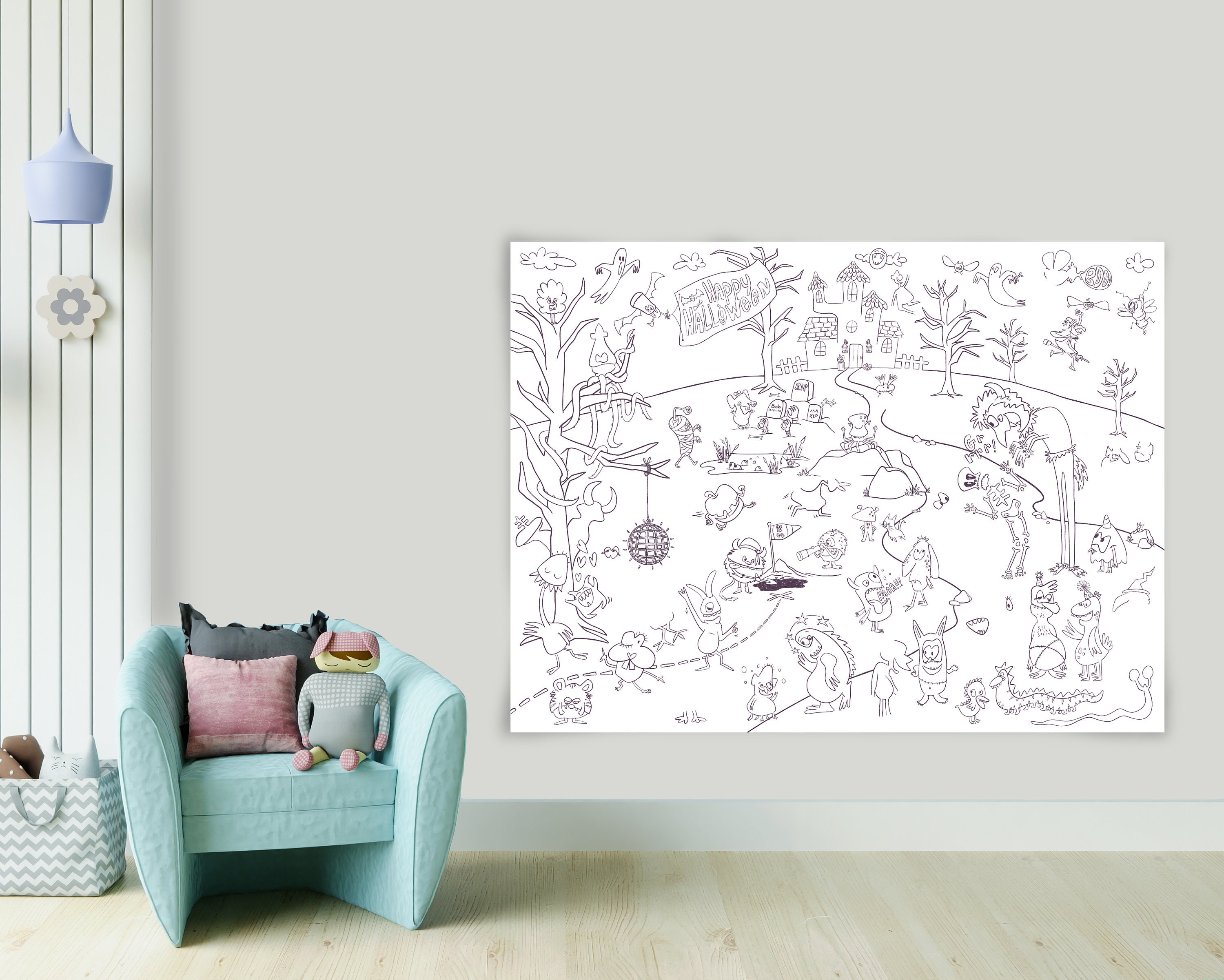 Giant Coloring Poster / Creative Coloring Page / Halloween Coloring ...