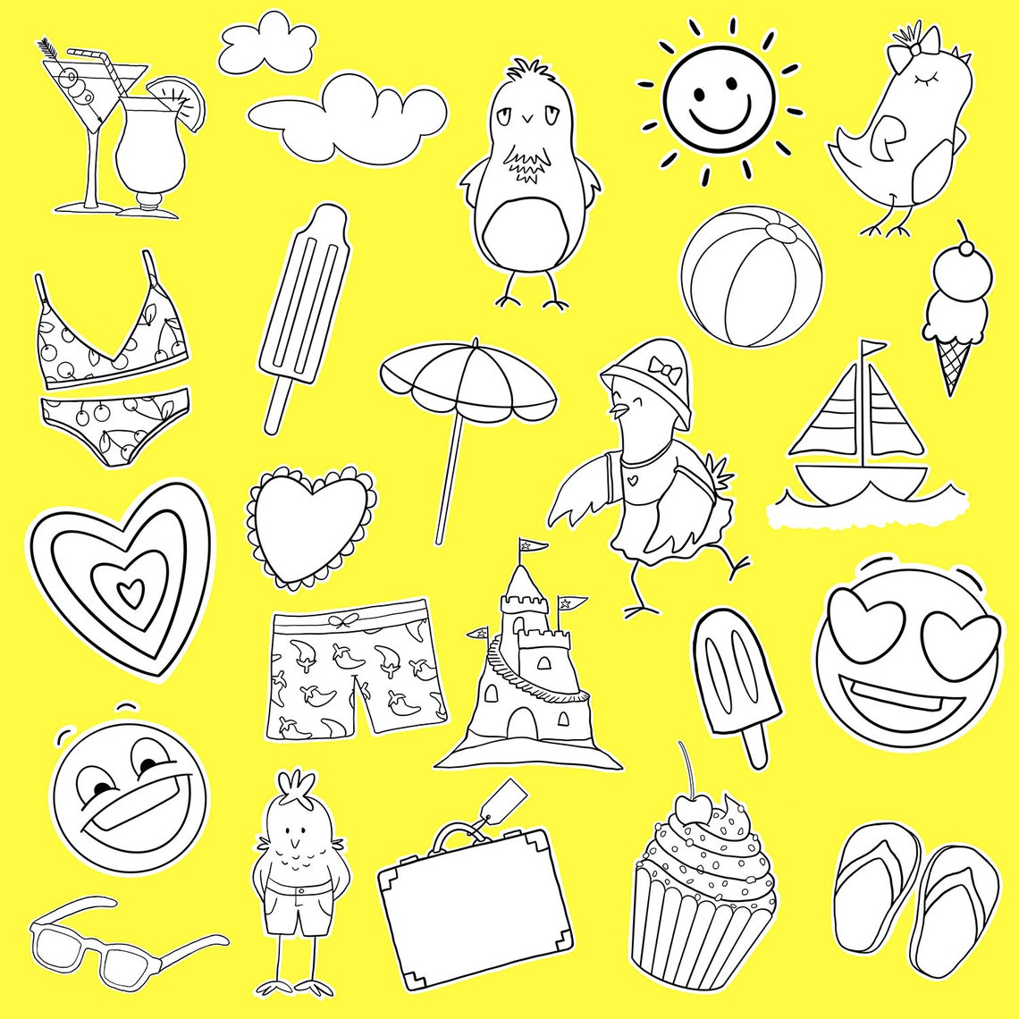 Summer Clipart Set / Graphics Bundle / PNG Files / Stickers / Digital ...