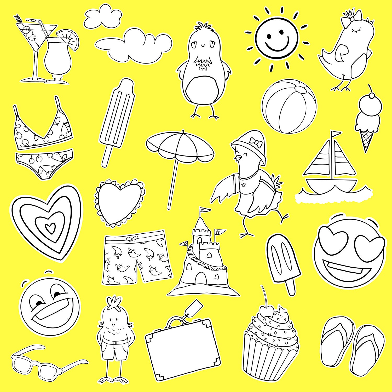 Summer Clipart Set / Graphics Bundle / PNG Files / Stickers / Digital ...