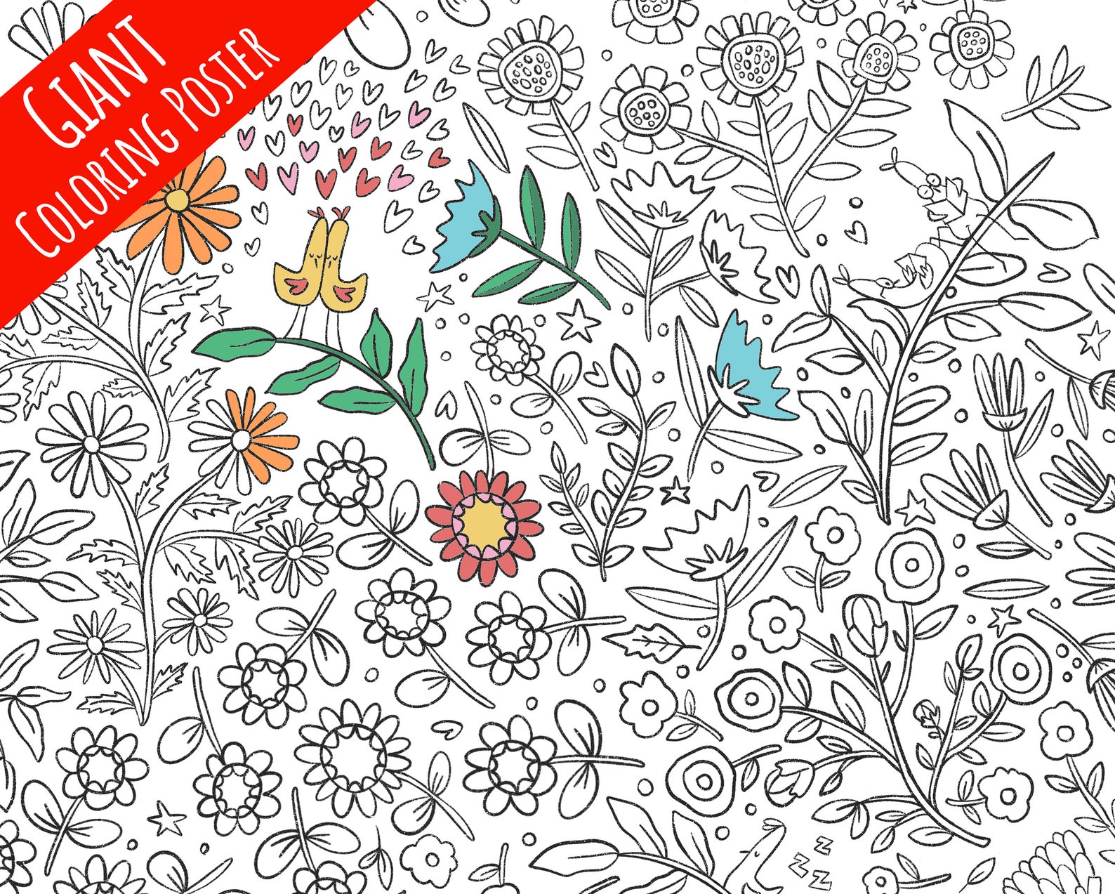 Giant Coloring Poster / Flowers Coloring / Creative Coloring Page ...