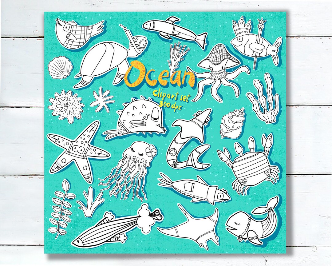 Ocean Clipart Set / Graphics Bundle / PNG Files / Stickers for Kid ...